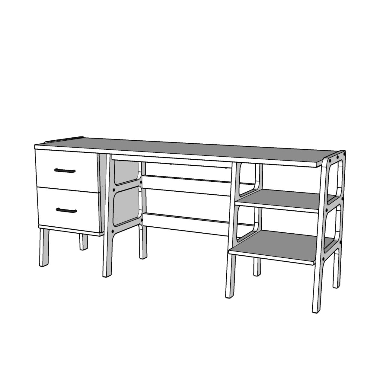 Mid Century Modern Desk with 2 Drawers and 2 Shelves