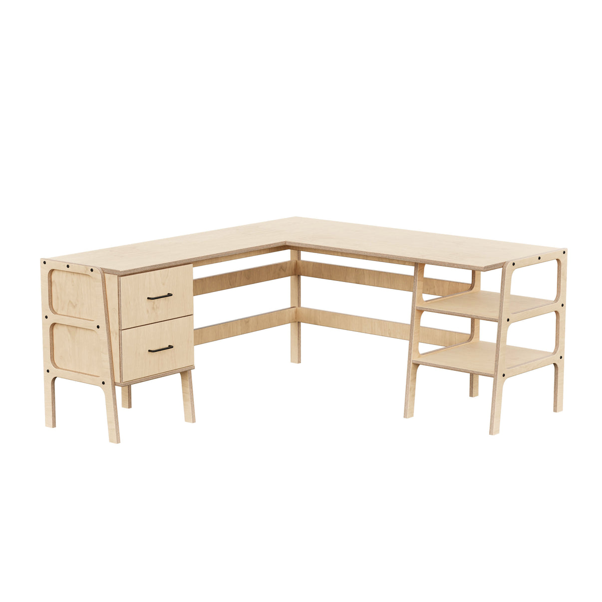 Mid Century L-Shaped Desk with Shelves and Drawers