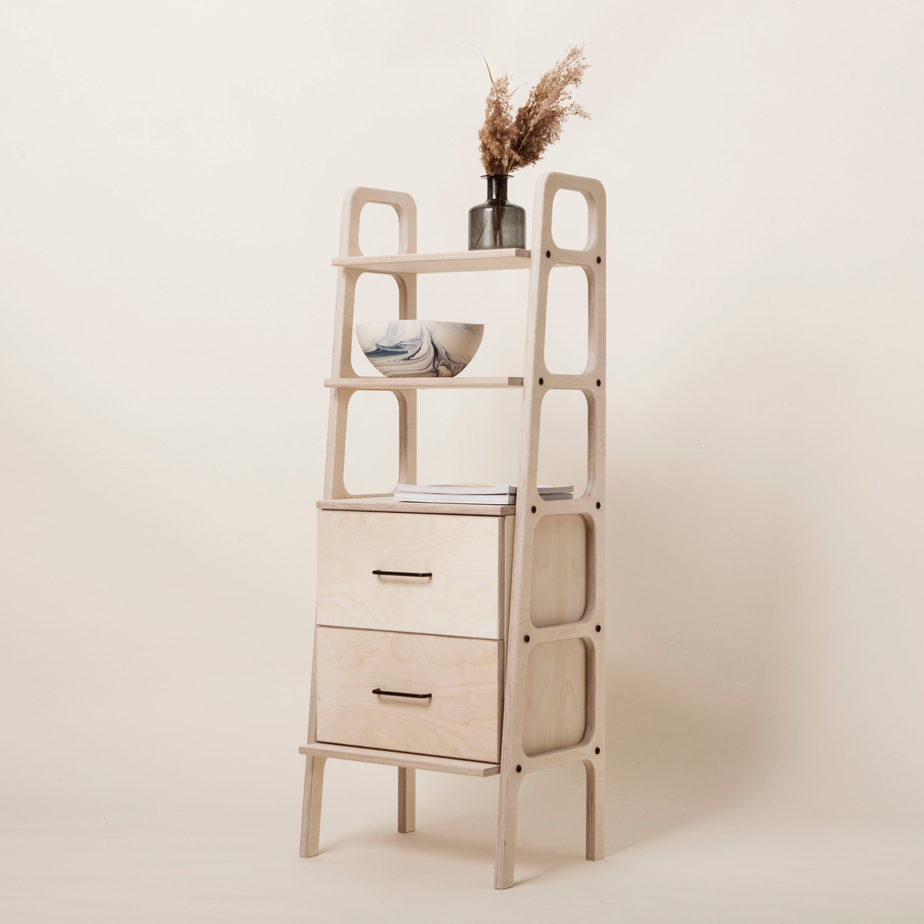 Handmade Bookcase: Mid-Century Elegance with Drawers and Shelves