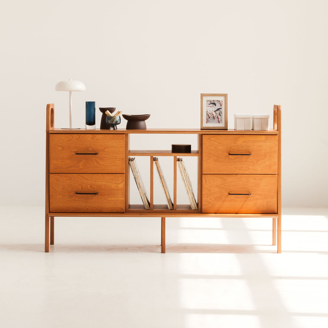 Mid-Century Sideboard with Drawers and Vinyl Box- Timeless Elegance
